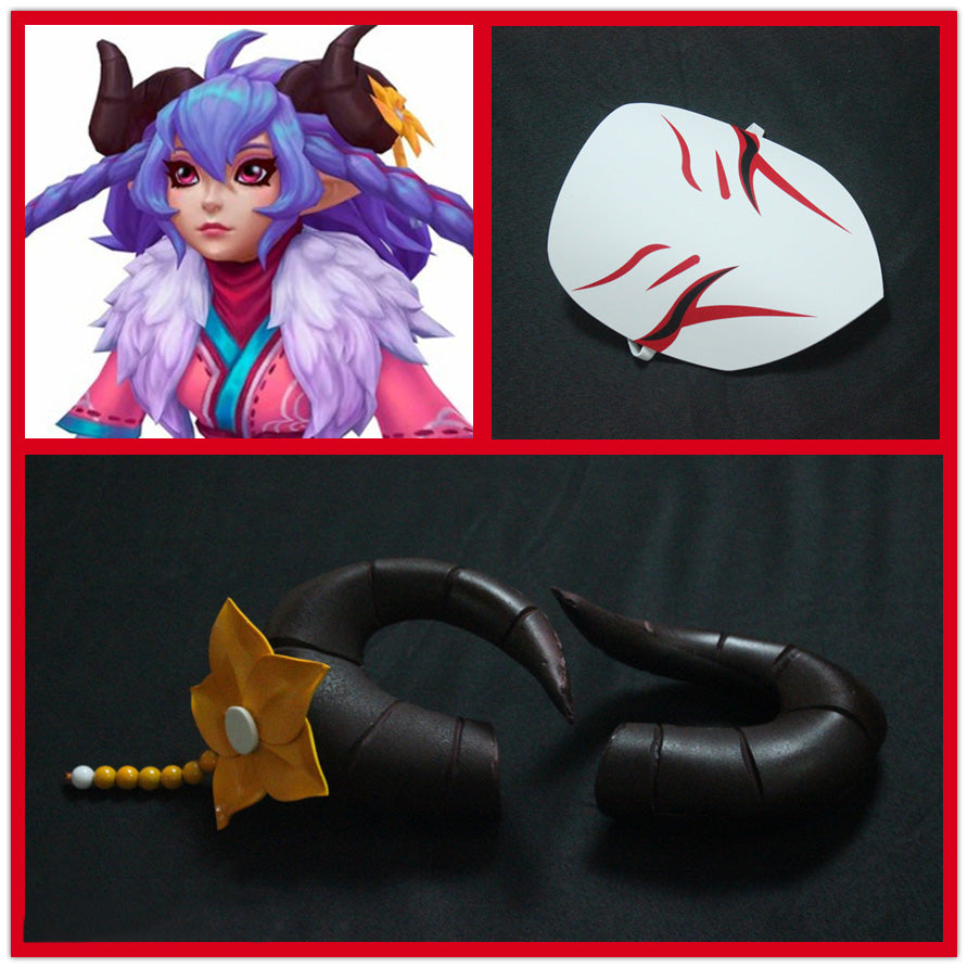 League of Legends LOL Spirit Blossom Kindred Horn Mask Cosplay Accesso ...